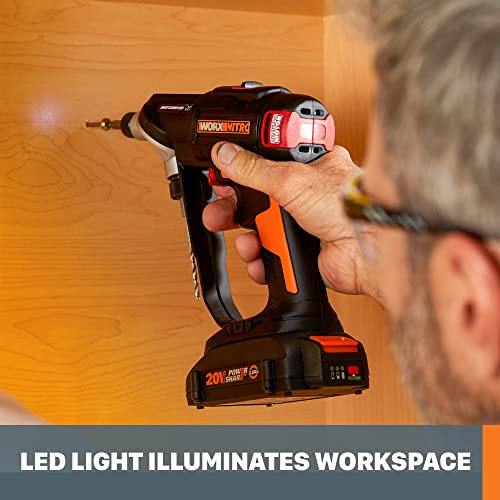 Worx Nitro 20V SwitchDriver 2.0, 2-in-1 Brushless Cordless Drill Driver, 2-in-1 Drill Set Rotatable Dual 1/4" Chucks, Compact Cordless Drill with Digital Torque Setting WX177L.9 β (Tool Only)