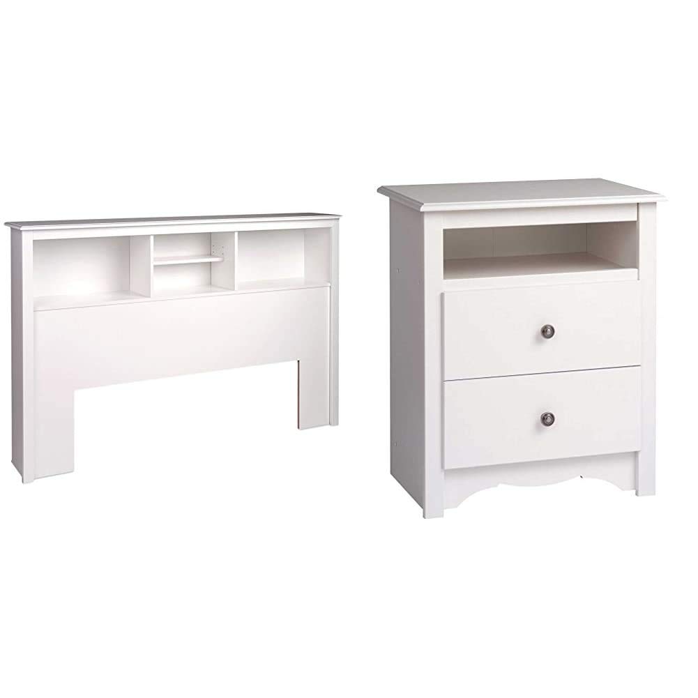 Prepac Stylish Full/Queen Headboard with 3 Compartments Monterey 2 Drawer Nightstand