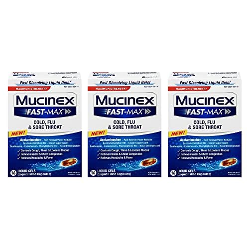 Mucinex Fast-Max Max Strength, Cold, Flu, Sore Throat (Pack of 3/Liquid Gels)