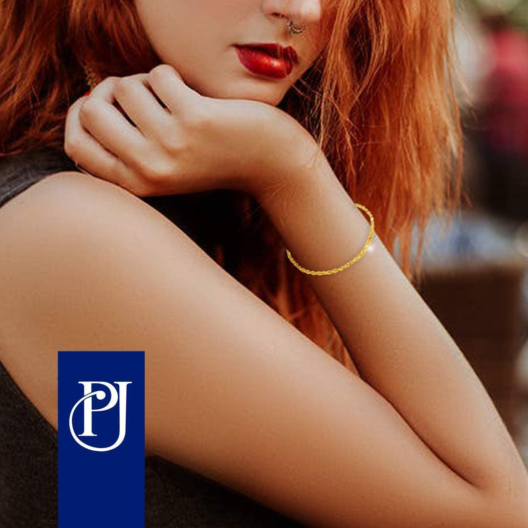 PORI JEWELERS 10K Solid Gold 2.5mm Diamond Cut Rope Chain Bracelet for Women (Yellow, 8)