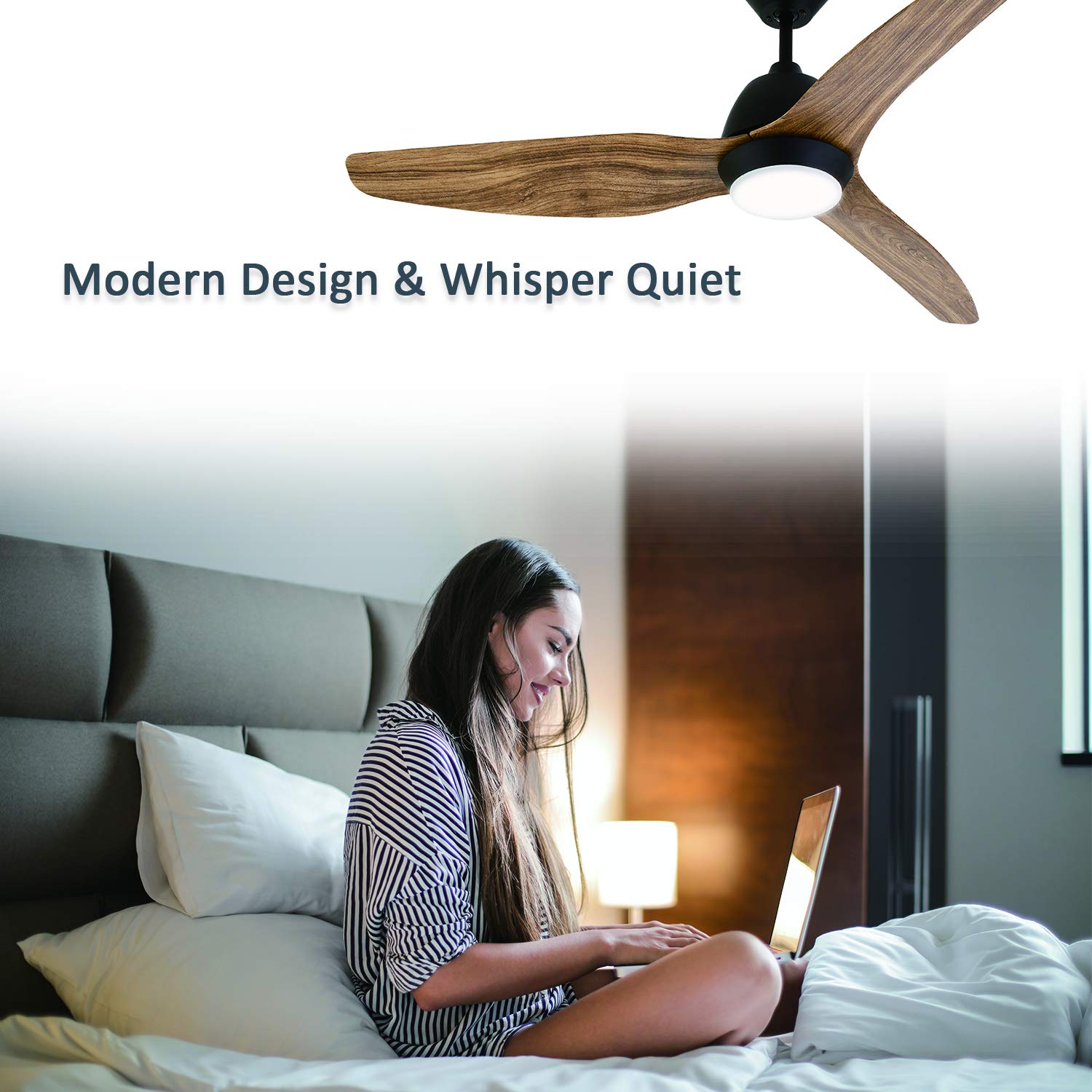 Nocolliny Modern Ceiling Fan 52" with Light, Dimmable LED, Farmhouse Style Propeller 3-Blade with Reversible Motor, Remote Control