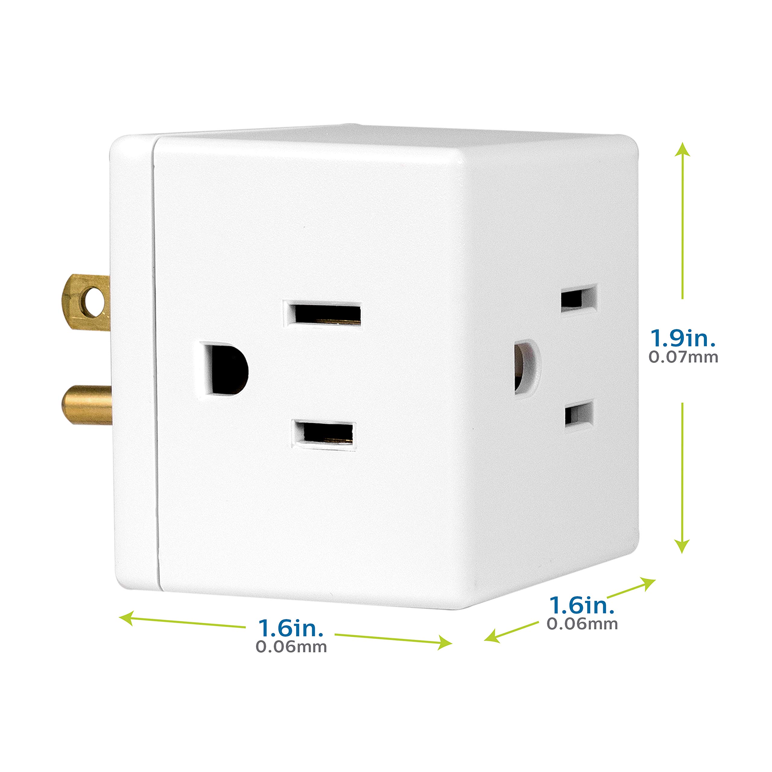 Philips 3-Outlet Extender, Extra-Wide Adapter Spaced, Easy Access Design, 3-Prong, Perfect for Travel, Cube, 4 Pack, White, SPS3040WA/37