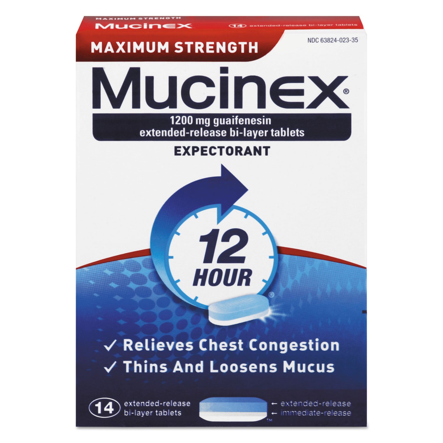 Mucinex Maximum Strength 12-Hour Chest Congestion Expectorant Tablets, 14 ct