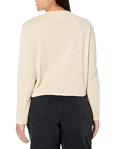 The Drop Women's Ravi Long Sleeve Cropped Crew Neck Tee Shirt, Sand, S