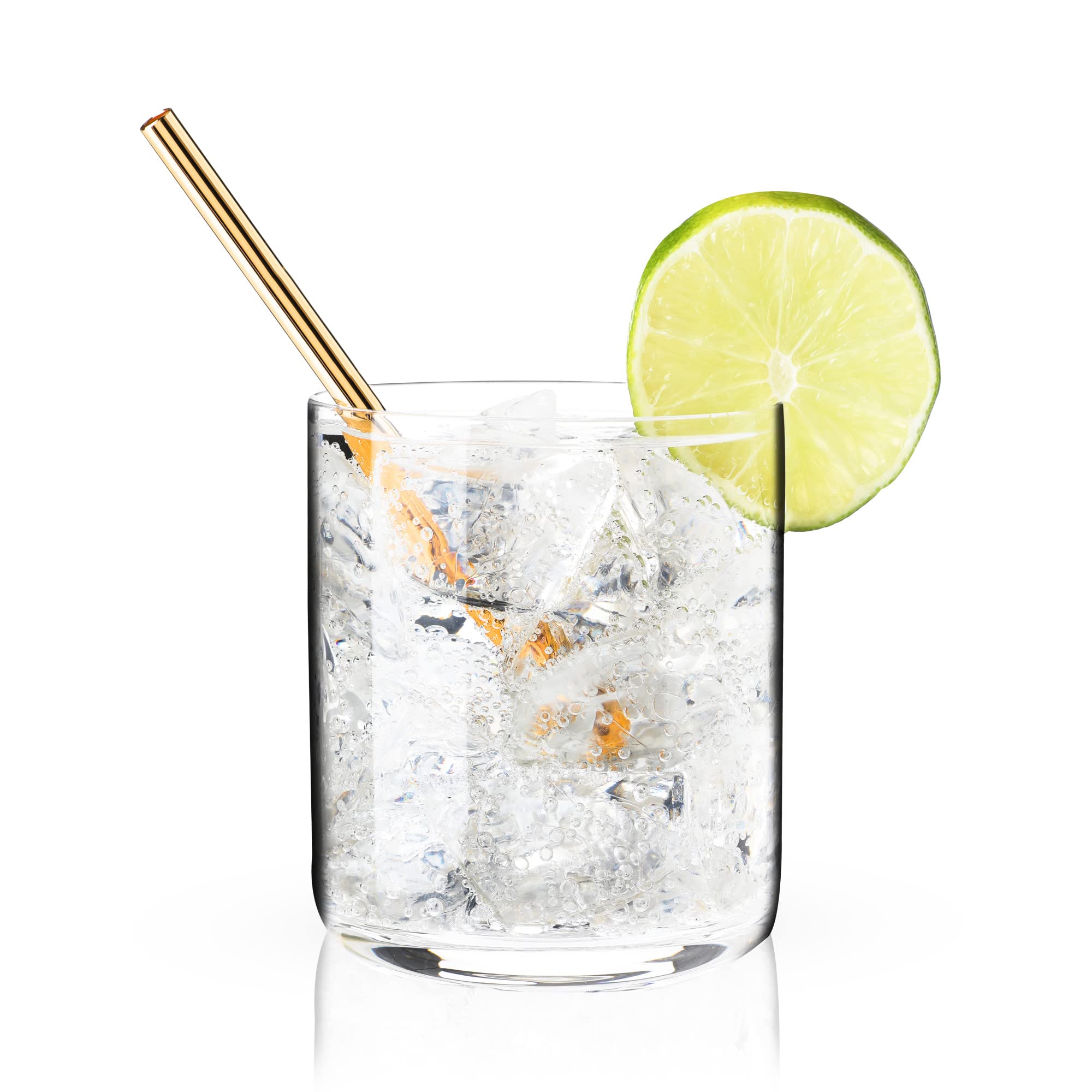Viski Stainless Steel Cocktail Straws with Gold Finish, Eco-Friendly Reusable Short Metal Straws, 5 Inch Set of 6
