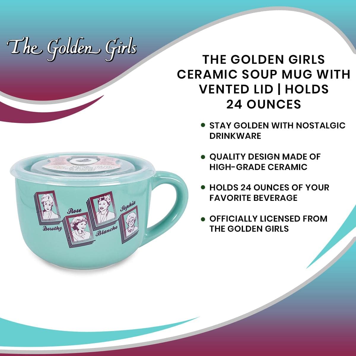 Silver Buffalo The Golden Girls Ceramic Soup Mug with Vented Lid | Holds 24 Ounces