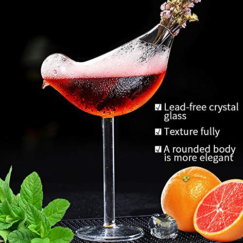 SuproBarware Cocktail Glass - Bird Glass Clear Wine Glasses Set of 2 Goblet Beverage Glass 5 Ounce for Party Wedding