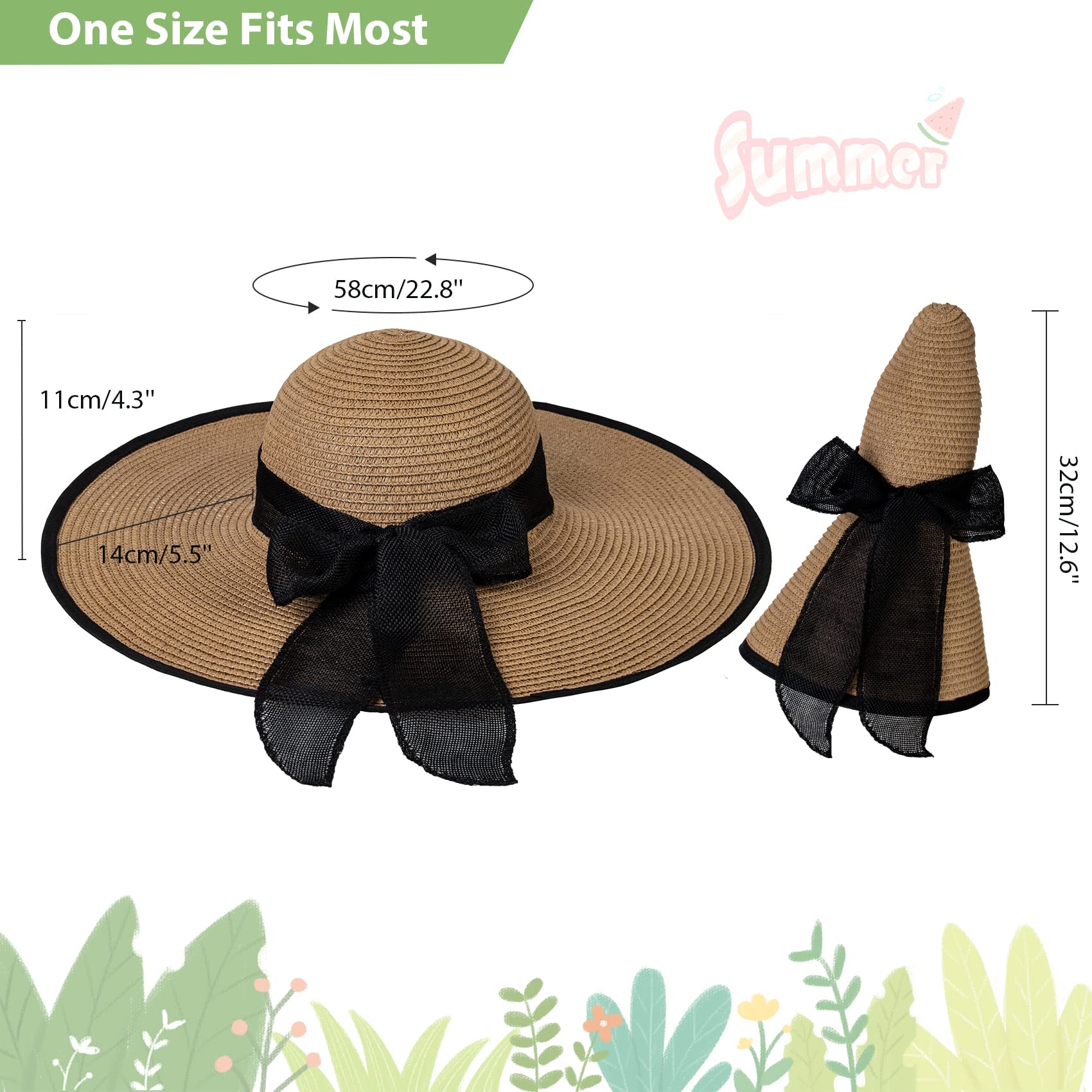 Sierry Floppy Sun Hats for Women Wide Brim Summer Beach Foldable Travel Straw Hats UV Protection(C1-Beige)