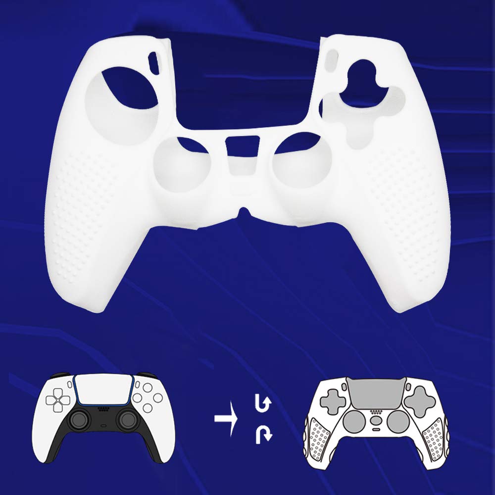 PS5 DualSense Controller Skin, Studded Anti-Slip PS5 DualSense Controller Cover Silicone Grip for PS5 Controller(Black&White Controller Skin x 2 + FPS PRO Thumb Grips x 8)