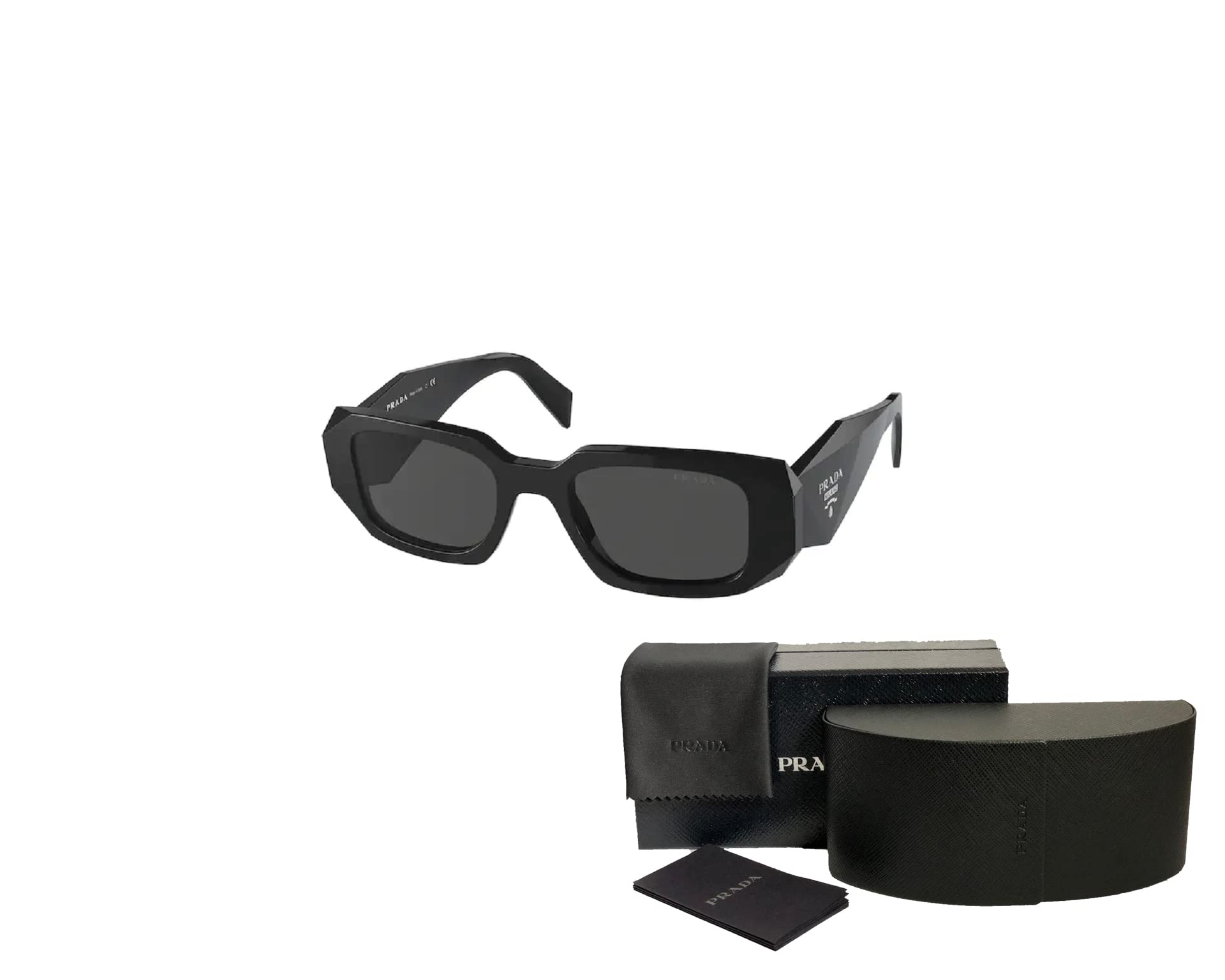 Prada PR17WS 1AB5S0 49MM Black/Dark Grey Rectangular Sunglasses for Women + BUNDLE With Designer iWear Eyewear Kit