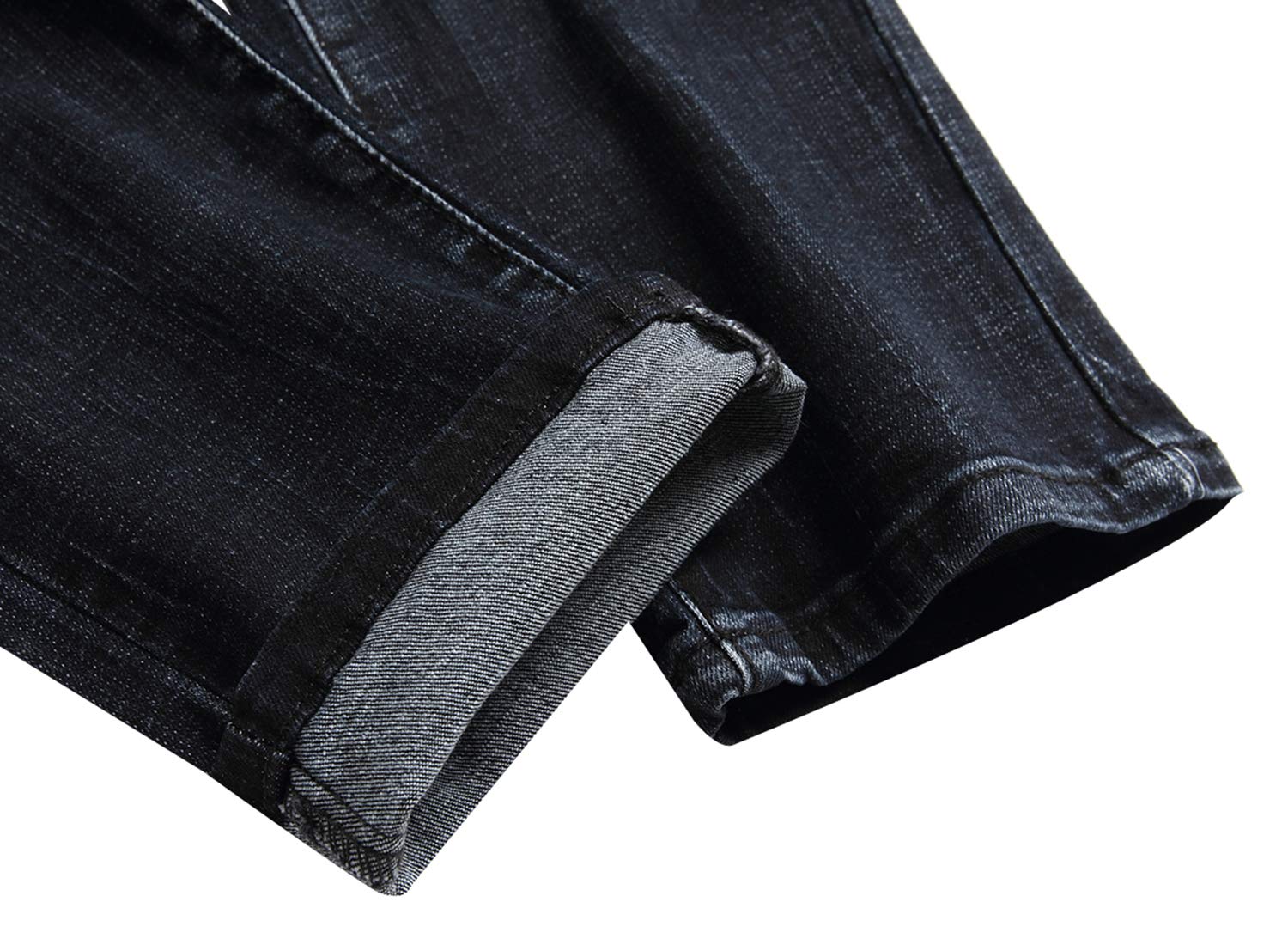 QIMYUM Men's Distressed Slim Fit Biker Jeans Stretched Moto Denim Pants (40, Black)