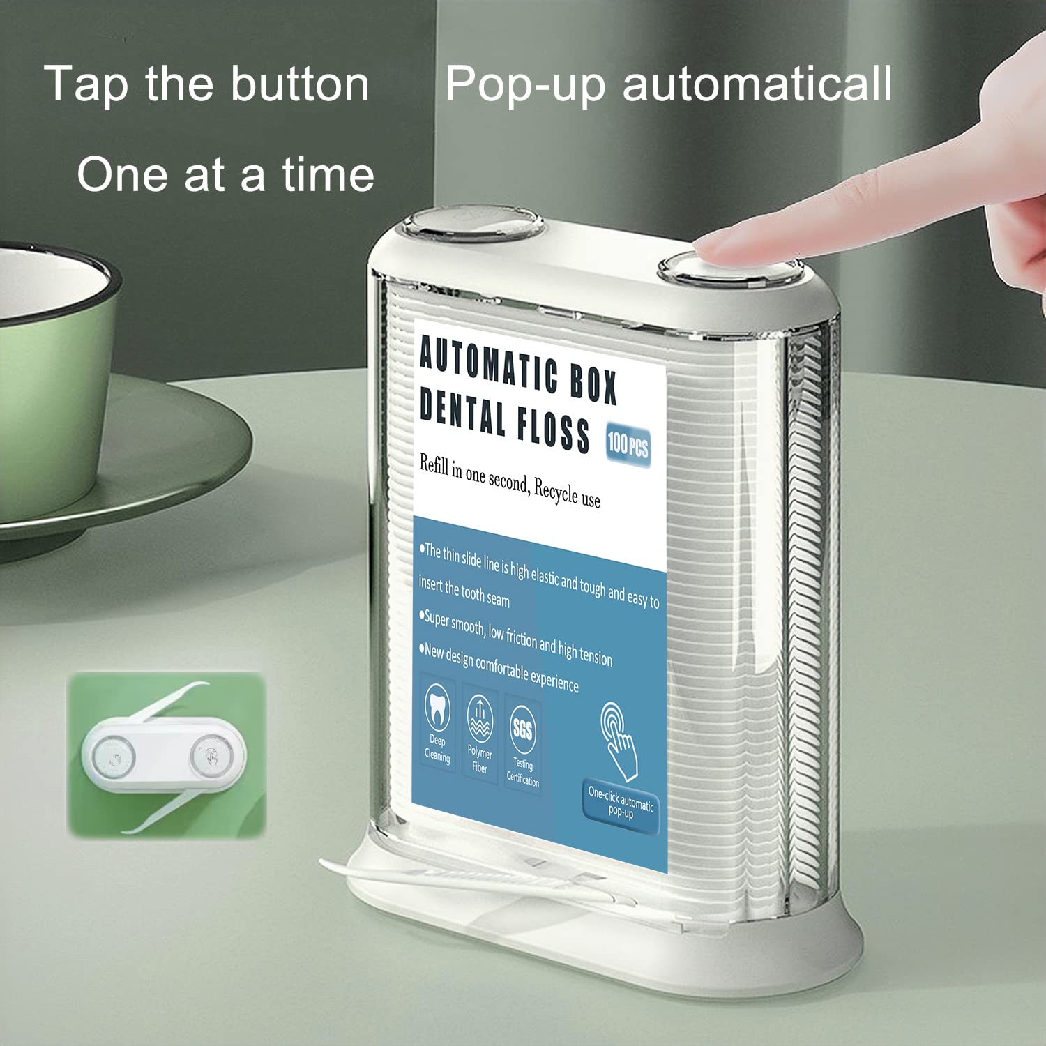 ZHENBUCUO Floss Picks Dispenser, Total 300 Count(White) Dental Flossers for Adults, Pop-up Automatic Floss Dispenser and Refills, Dental Floss Pick Holder Reusable for Home Hotel Travel Clean Teeth