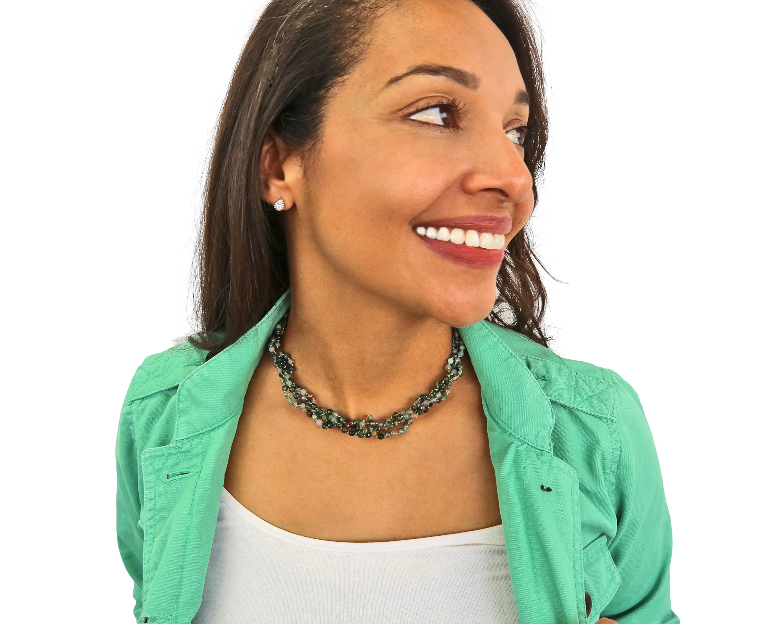 MGR MY GEMS ROCK! BjB 70 Inch 4MM Faceted Natural Fancy Jasper Beaded Light Weight Endless Infinity Long Necklace