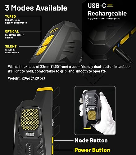 Nitecore Blowerbaby BB21 Electronic Cleaning Air Blower 2023 Version, 2.7kPa Dust Removal Wind Pressure, 80km/h Max Wind Speed, with Quick Release Brush, for Cameras Lens Cleaning and More