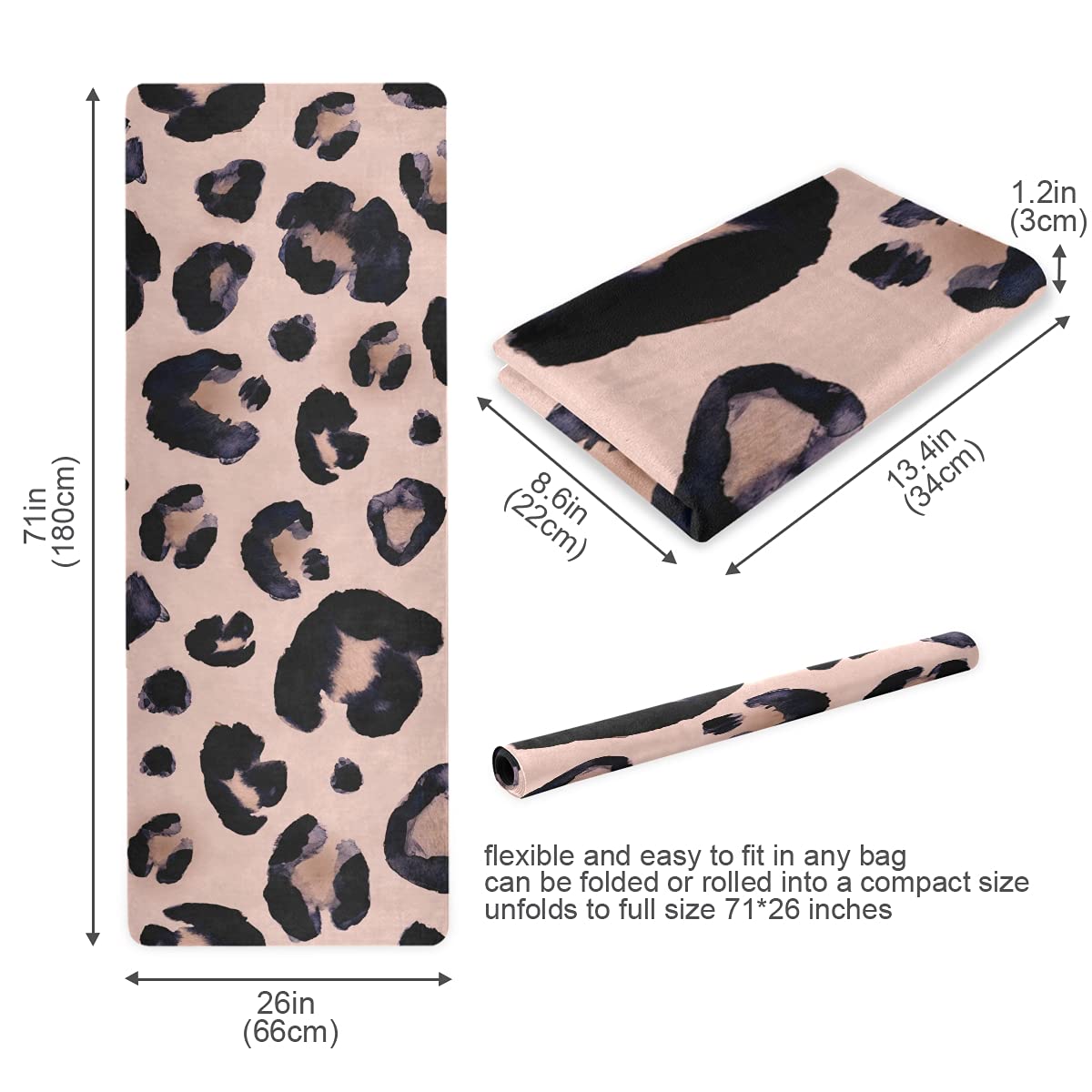 senya Leopard Print Cheetah Pink Yoga Mat Cover, Non Slip Exercise Mat Cover High Performance Grip, Coming with Carry Bag(7ue6a)