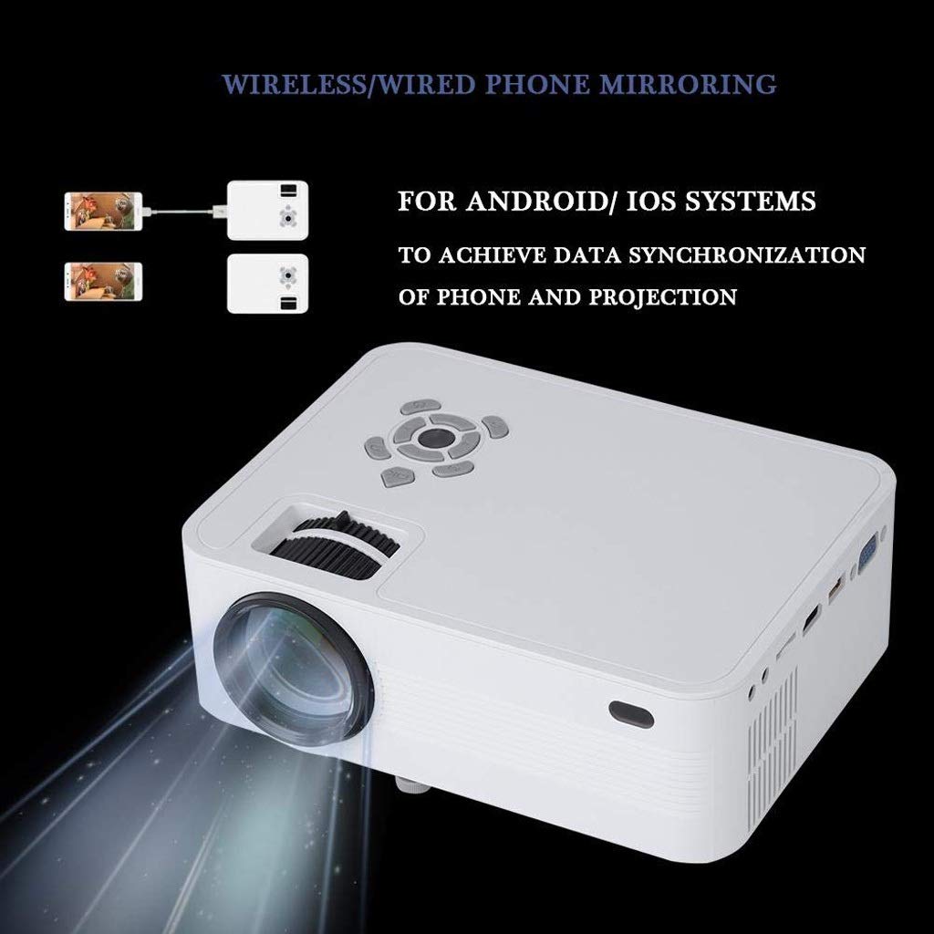 ZYZMH Mini Movie Projector, Multimedia Home Theater Video Projector with Cable, Full HD Video Projector
