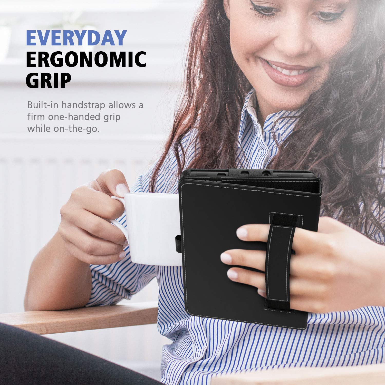 MoKo Case Fits Kindle Fire 7 Tablet (9th Generation, 2019 Release), Premium PU Leather Slim Folding Stand Shell Multiple Viewing Angles Cover with Auto Wake/Sleep - Black