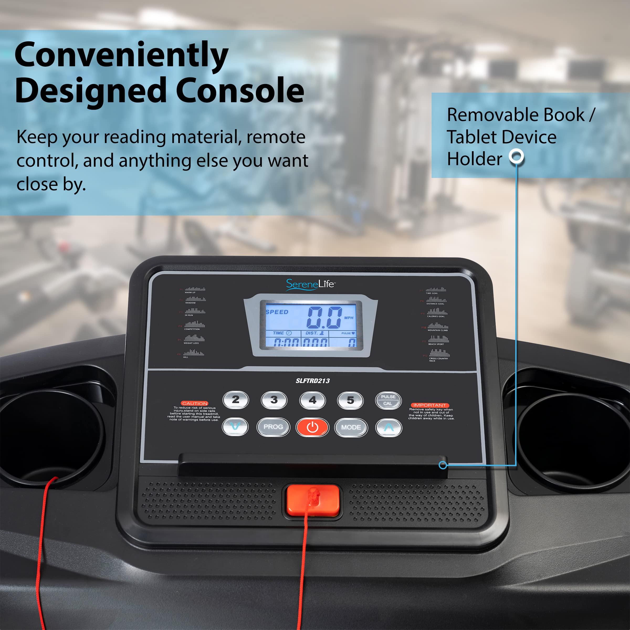 SereneLife Folding Treadmill - Foldable Home Fitness Equipment with LCD for Walking & Running - Cardio Exercise Machine - Preset and Adjustable Programs, Bluetooth, 4 Incline Levels, 12 Training Modes