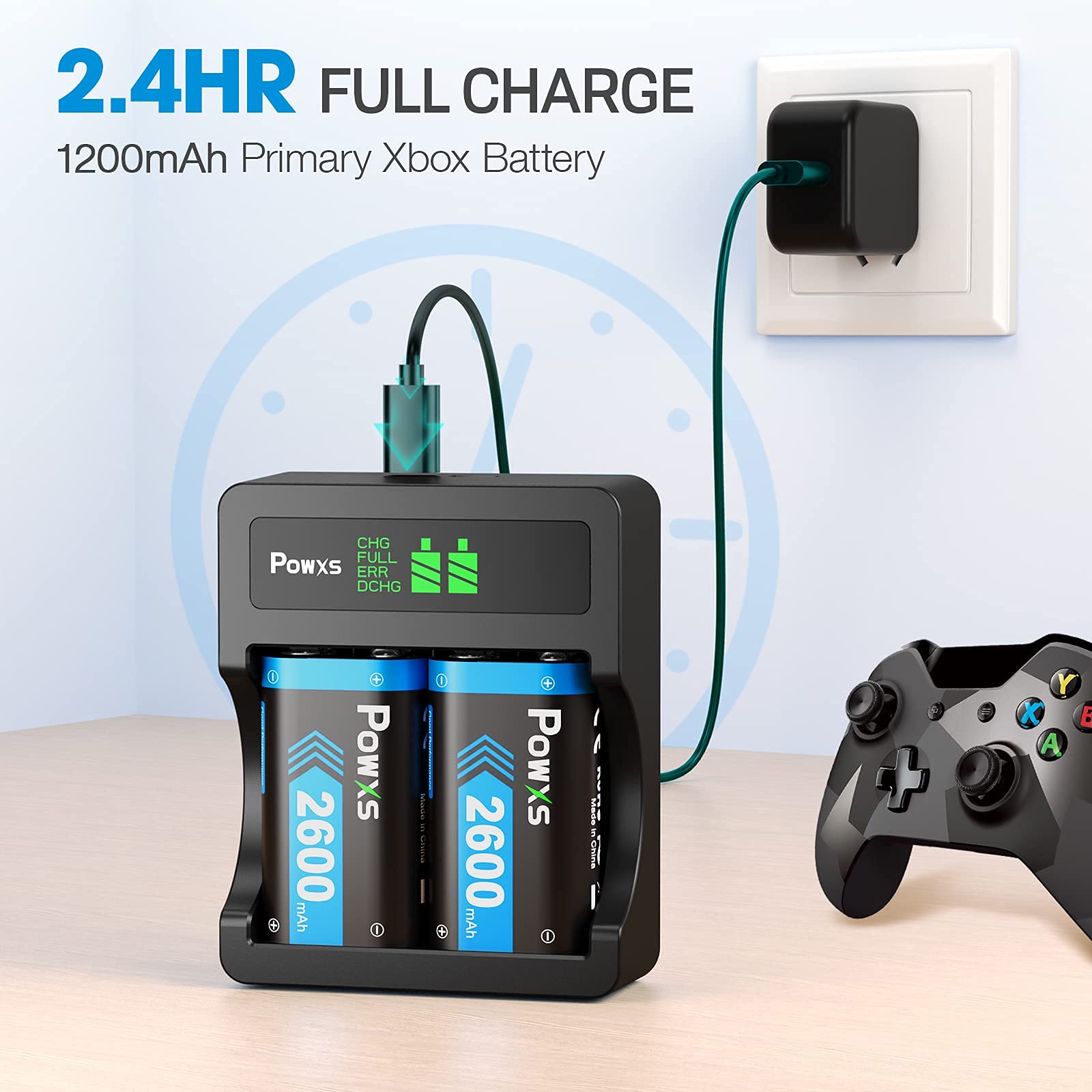 POWXS 2 Slot Xbox One Controller Battery Pack Charger Compatible with Xbox One/Xbox One S/Xbox One X/Xbox One Elite Controllers Battery Pack Quickly Charging and HD LCD Display