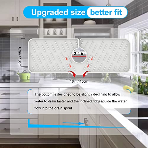 Silicone Faucet Splash Guard, 18β x 6.3β Faucet Water Catcher Mat, Longer Silicone Sink Mat, Faucet Handle Drip Catcher Tray Mat for Kitchen Countertop and Sink Protectors Absorbent Mat (White)