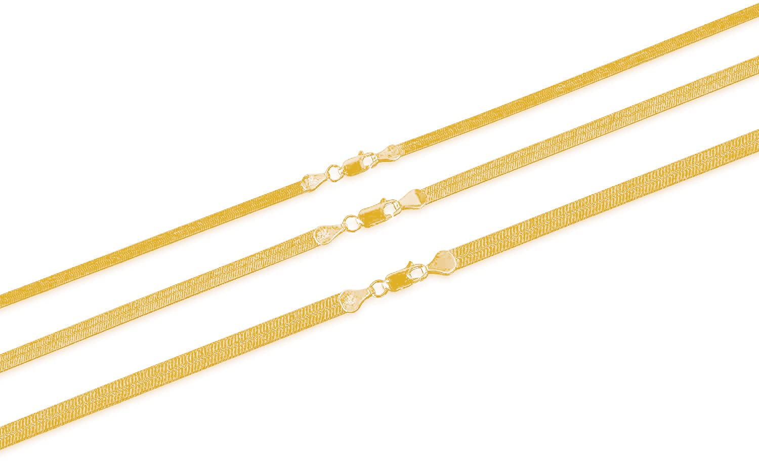 PORI JEWELERS 18K Gold Plating Over Sterling Silver 3MM Flexible Flat Magic Herringbone Chain Necklace - (3MM Gold, 20)