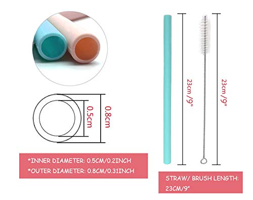 Silicone Straws Reusable Drinking Straw Pack-of-6 Soft Beverage Water Drink Straw -for 30oz and 20oz Tumblers 6Pcs Straws - Comes with 1 Cleaning Brush in All (1Box)