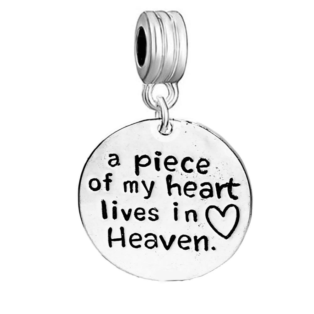 Memorial Charm a piece of my heart lives in heaven European Spacer Dangling Compatible Charm