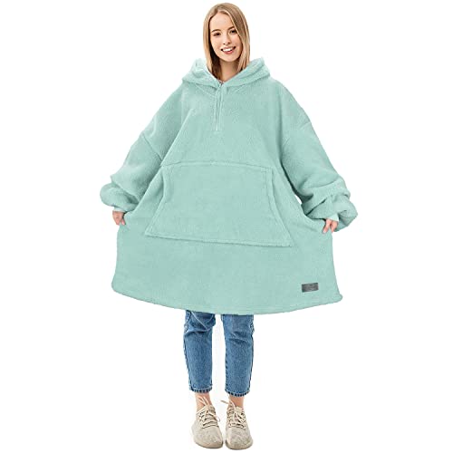 Solaris Quarter Zipper Wearable Blanket Hoodie, Super Warm Comfortable Lightweight Oversized Shearling Pullover for Men & Women, Best Gift for Loves, Mint