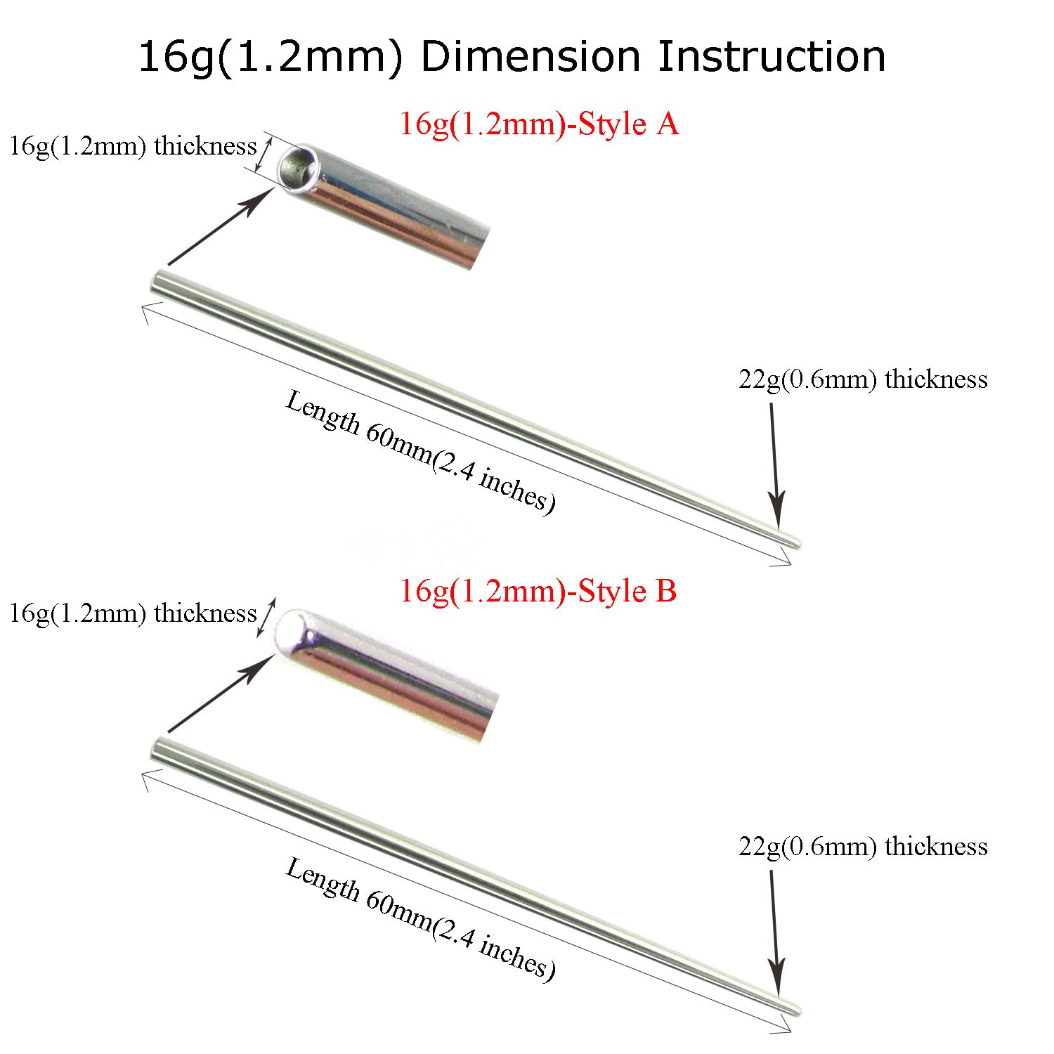 NewkeepsR 2PCS-16G(1.2mm) 316L Steel Calor Style Taper Insertion Pin for Ear/Nose/Navel/Nipple/Lip/Eyebrow Stretcher, Body Piercing Stretching Kit Assistant Tool