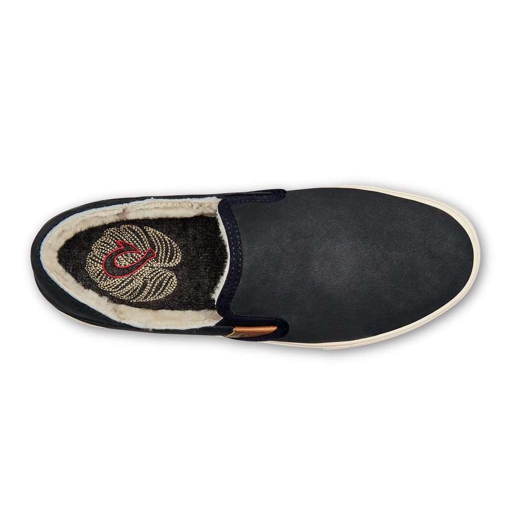 OLUKAI Pehuea Heu Women's Slip-On Sneakers, Genuine Shearling & Premium Waterproof Nubuck Leather, Cozy Slippers with Drop-In Heel Design, Lava Rock/Lava Rock, 9