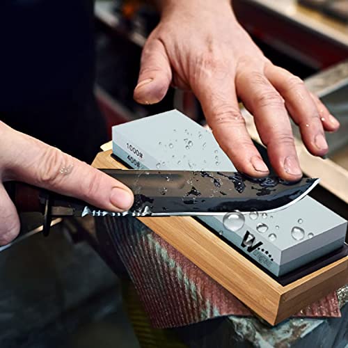 Wucgea Knife Sharpening Stone Kit - 400/1000 3000/8000 Grit Japanese Whetstone Sharpener set with Non-slip Rubber Base Angle Guide Flattening stone and Leather Stropā¦