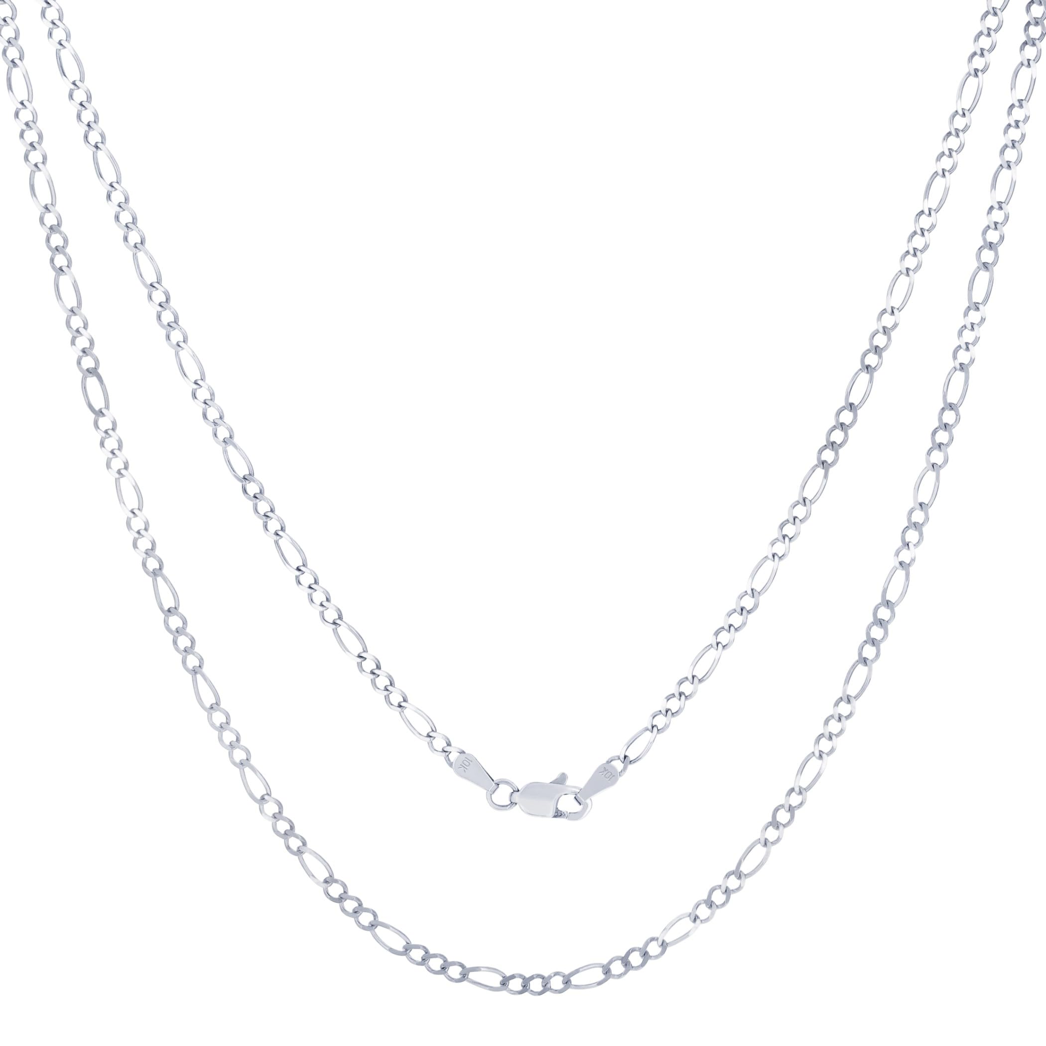 Nuragold 10k White Gold 2.75mm Solid Figaro Chain Link Pendant Necklace, Mens Womens Jewelry 16" 18" 20" 22" 24" 26"