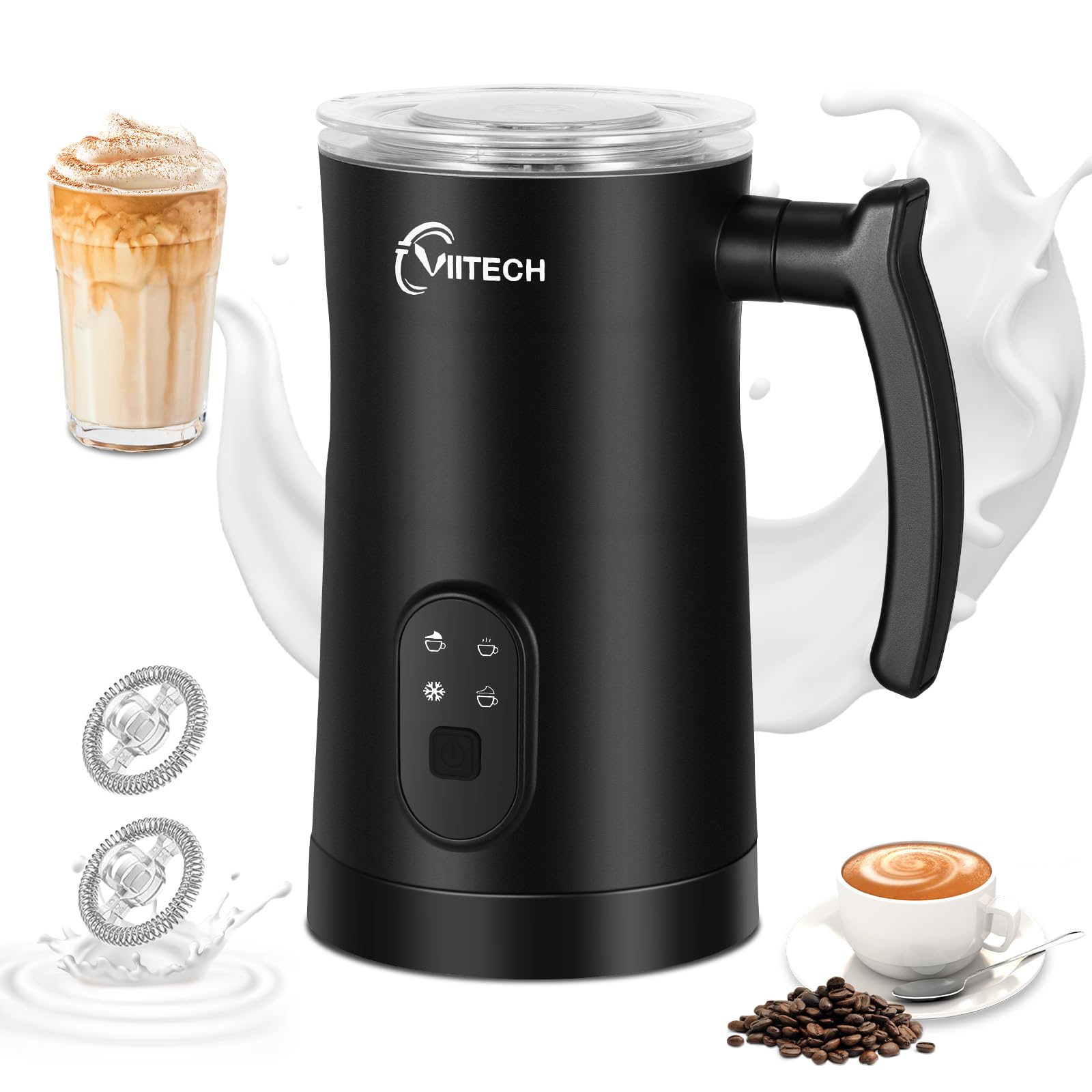 Milk Frother, Frother for Coffee, 4 in 1 Electric Milk Frother and Steamer, Viitech 11.8oz/350ml Warm and Cold Foam Maker with Temperature Control, Silent Operation & Automatic Shut Off