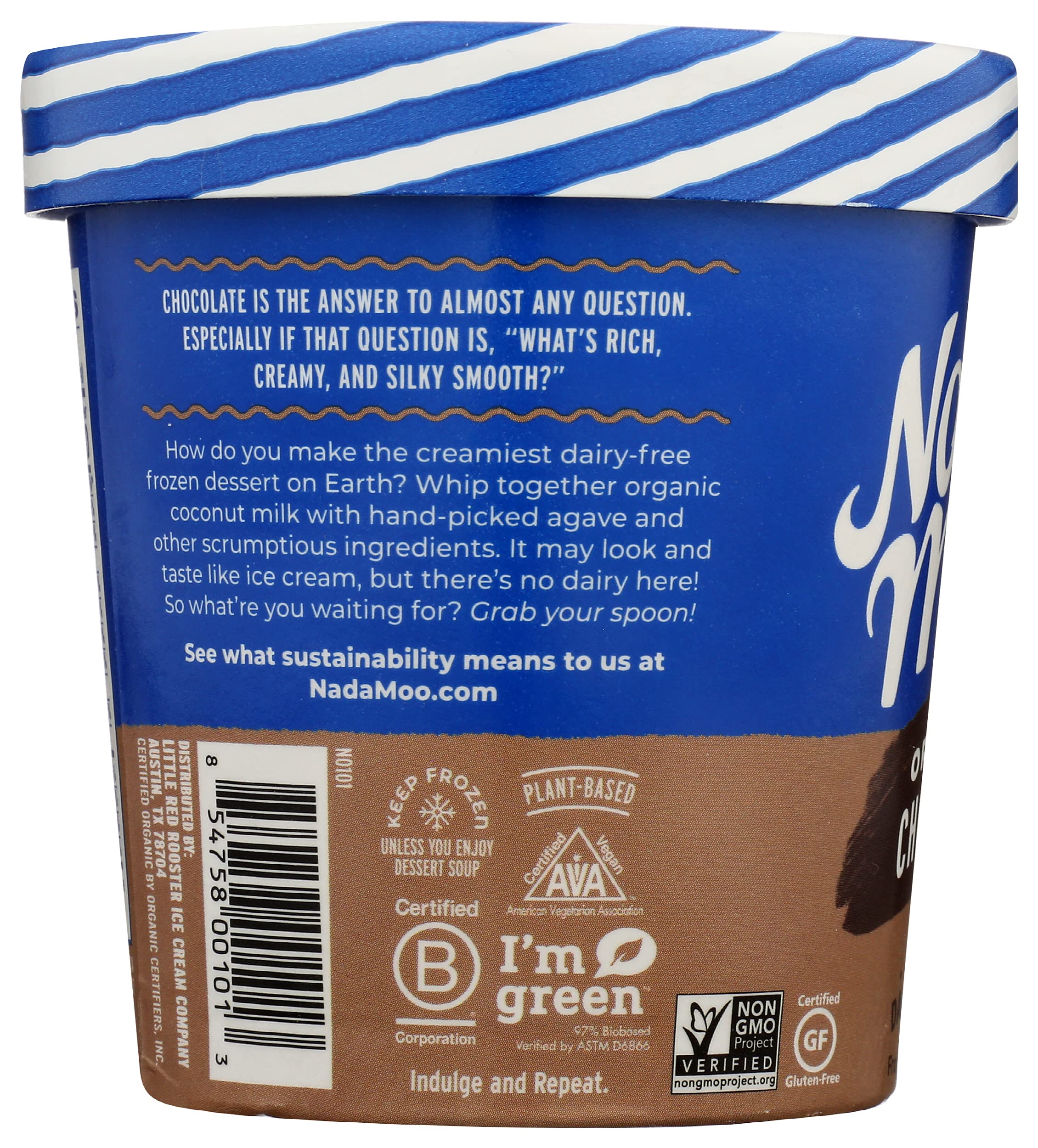 NadaMoo! Dairy-Free Ice Cream, Organic Chocolate, 16 oz (Frozen)