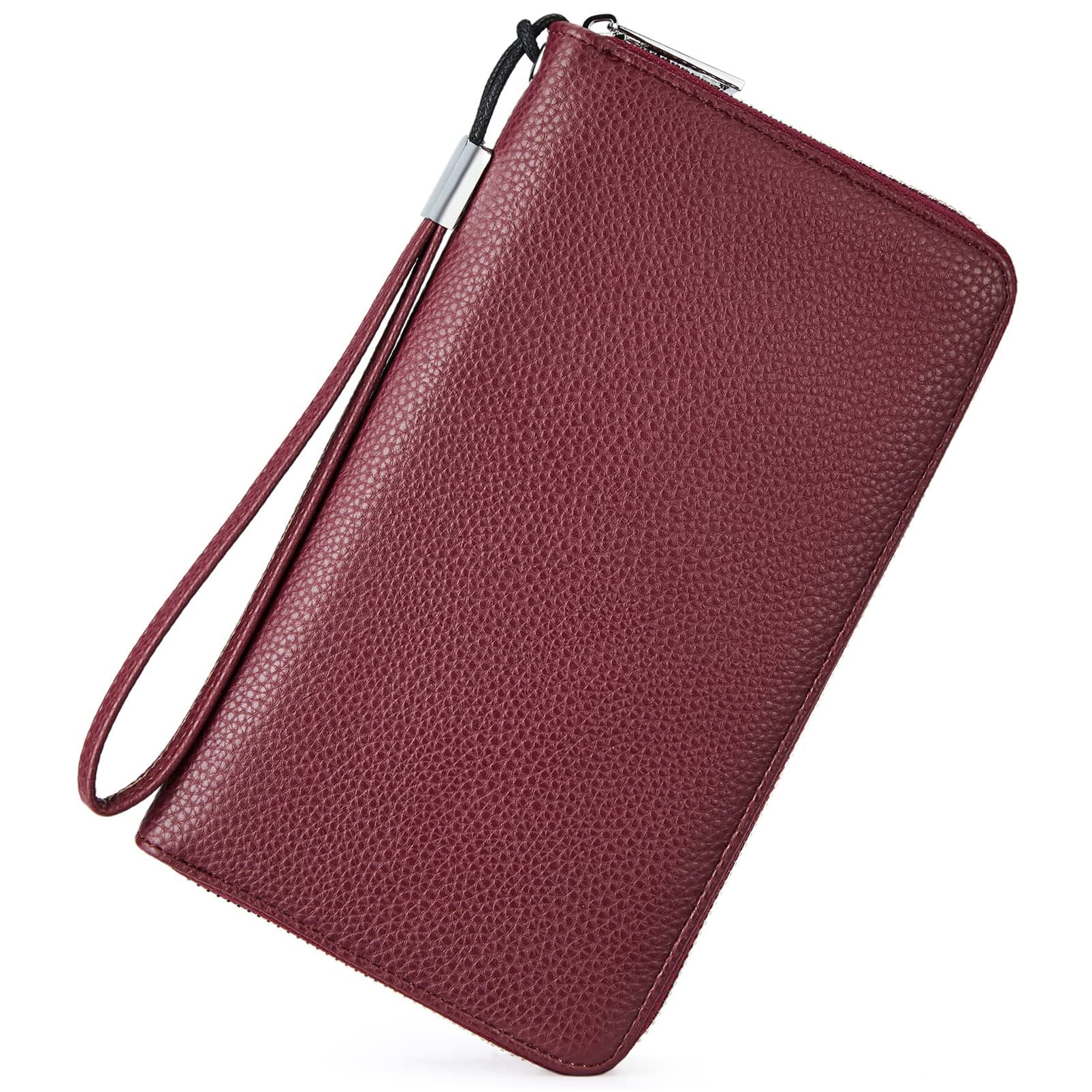 Telena Womens Wallet Leather Large Clutch Purse Credit Card Holder with Zipper Pocket Coffee