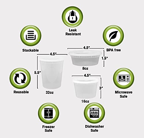SafeWare Deli Plastic Food Storage Containers with Airtight Lids [ 20Sets-8oz | 20Sets-16oz | 20Sets-32oz] - Great for Slime, Microwave | Dishwasher | Freezer Safe | Leakproof | (60 Mix Sets)