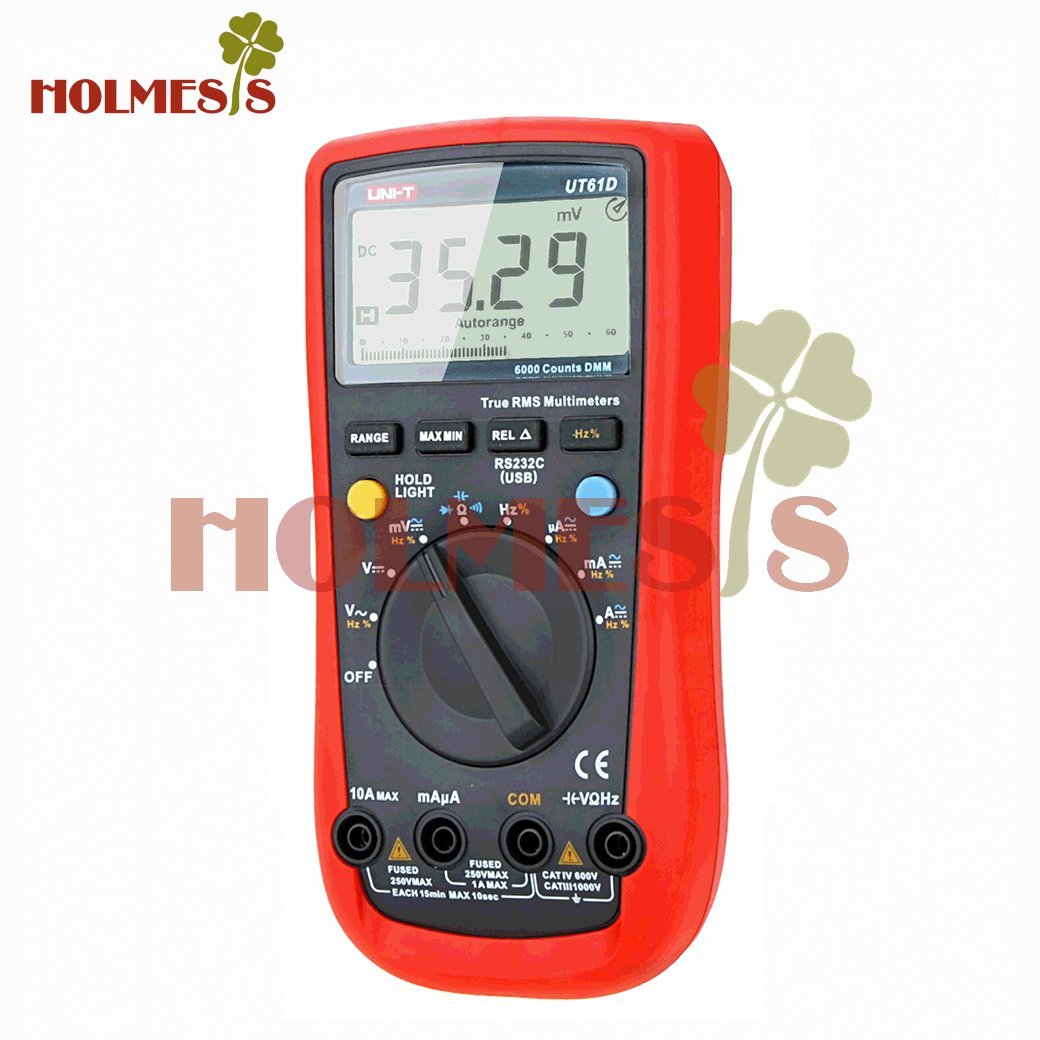 Multimeter - UNI-T UT61D RMS Digital Multimeter 6000 Counts Auto Range LCD backlight-red and black
