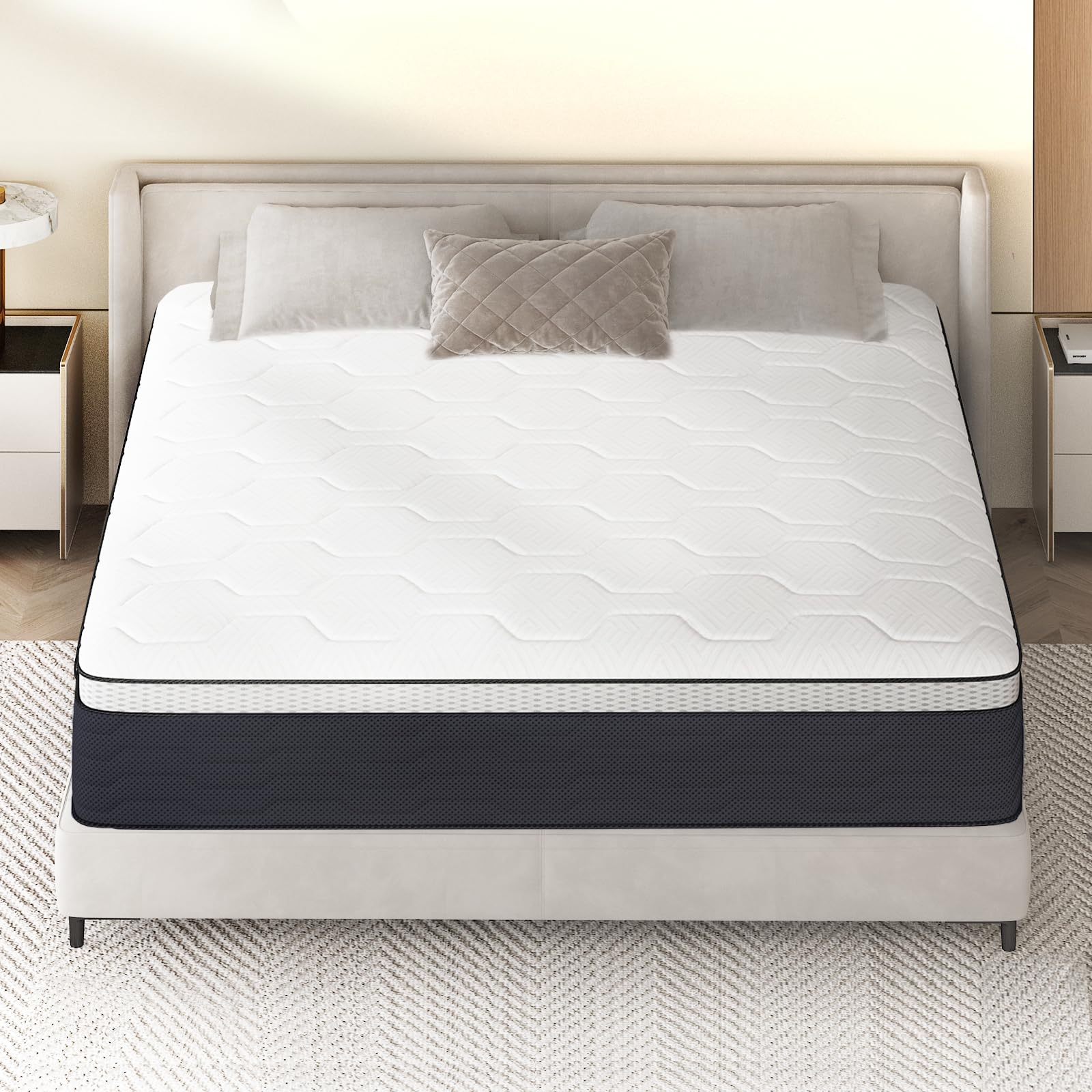 Z-hom King Mattress 14 Inch, King Mattresses Hybrid Spring Mattress in a Box, King Size Foam Innerspring Mattress with Motion Isolation & Pressure Relief for King Bed Frames, Medium Soft, White Grey