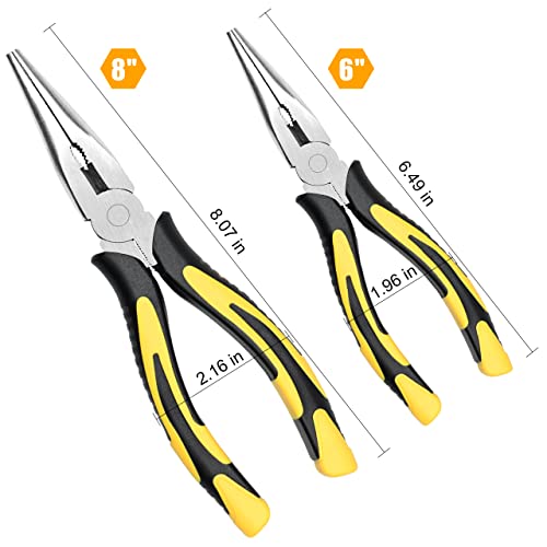 ZUZUAN Premium VISE-GRIP Long Needle Nose Pliers-Β 8β & 6ββ, Paper Clamp Precision, High Carbon Steel, Soft Grip with Wire Cutter, Long Nose Cutting Pliers for Home, Fishing, Jewelry, Crafts,2pcs
