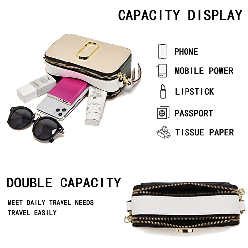 velocitybyte Crossbody Bags for Women,Small Crossbody purses Bag, Trendy Wide Strap Handbags, Leather Shoulder Bag With double layer zip (White)
