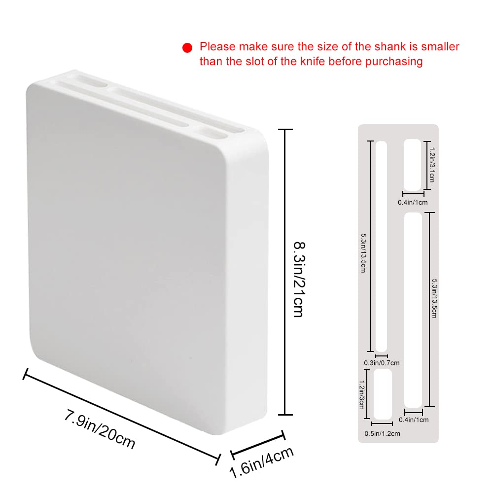 Universal Knife Block with 4 Slots, Wall Mounted White Knife Holder, Kitchen Knife Storage Stand Organizer, Self-Adhesive Knife Blocks Insert, Removable for Easy Cleaning