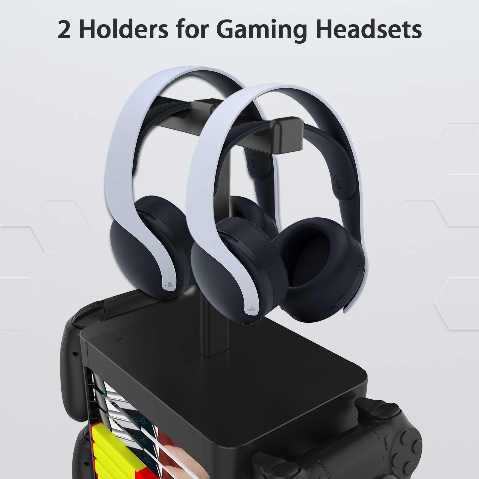 NexiGo Headset and Game Organizer (up to 10 Games) for PS5 PS4 PlayStation/Xbox Series S & X/Switch Accessories, Headphones, Game Discs, Joy Cons, DualSense, Controllers, Black