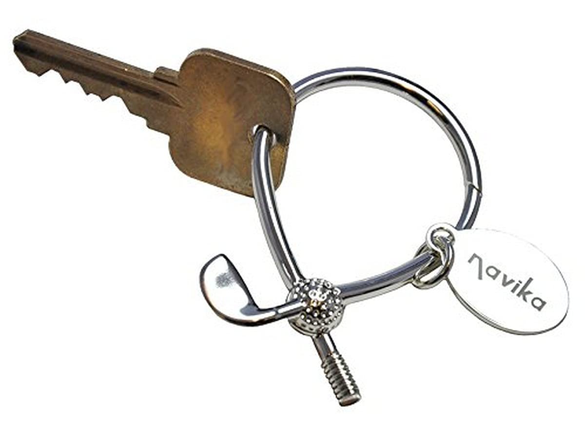 Navika USA Inc. PGA Crossed Club & Golf Ball Key Ring, 1 1/2" x 2 1/4", Silver