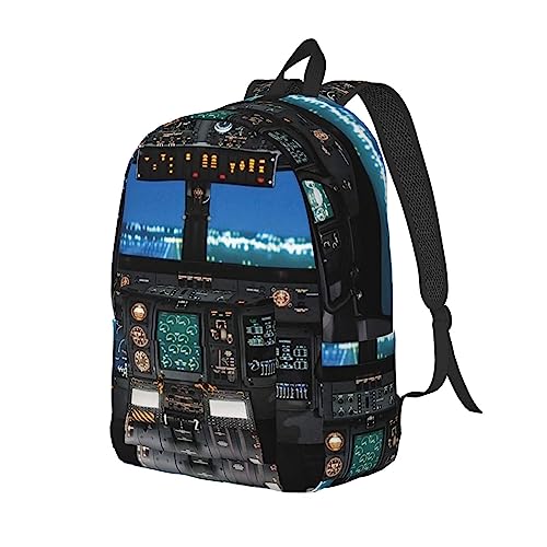 NOKOER Airplane Cockpit Printed Canvas Backpack,Laptop Backpack,Lightweight Travel Rucksack For Men And Women