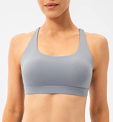 Ukaste Women's Strappy Sports Bra Medium Support Yoga Running Training Bras (Blue Gray, 4)