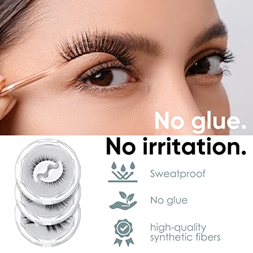 Self Adhesive Eyelashes 3 Pairs, Reusable Self Adhesive False Eyelashes, Eyelashes Natural Look and Long Style For Makeup Easy to Put on, Newly Updated Styles