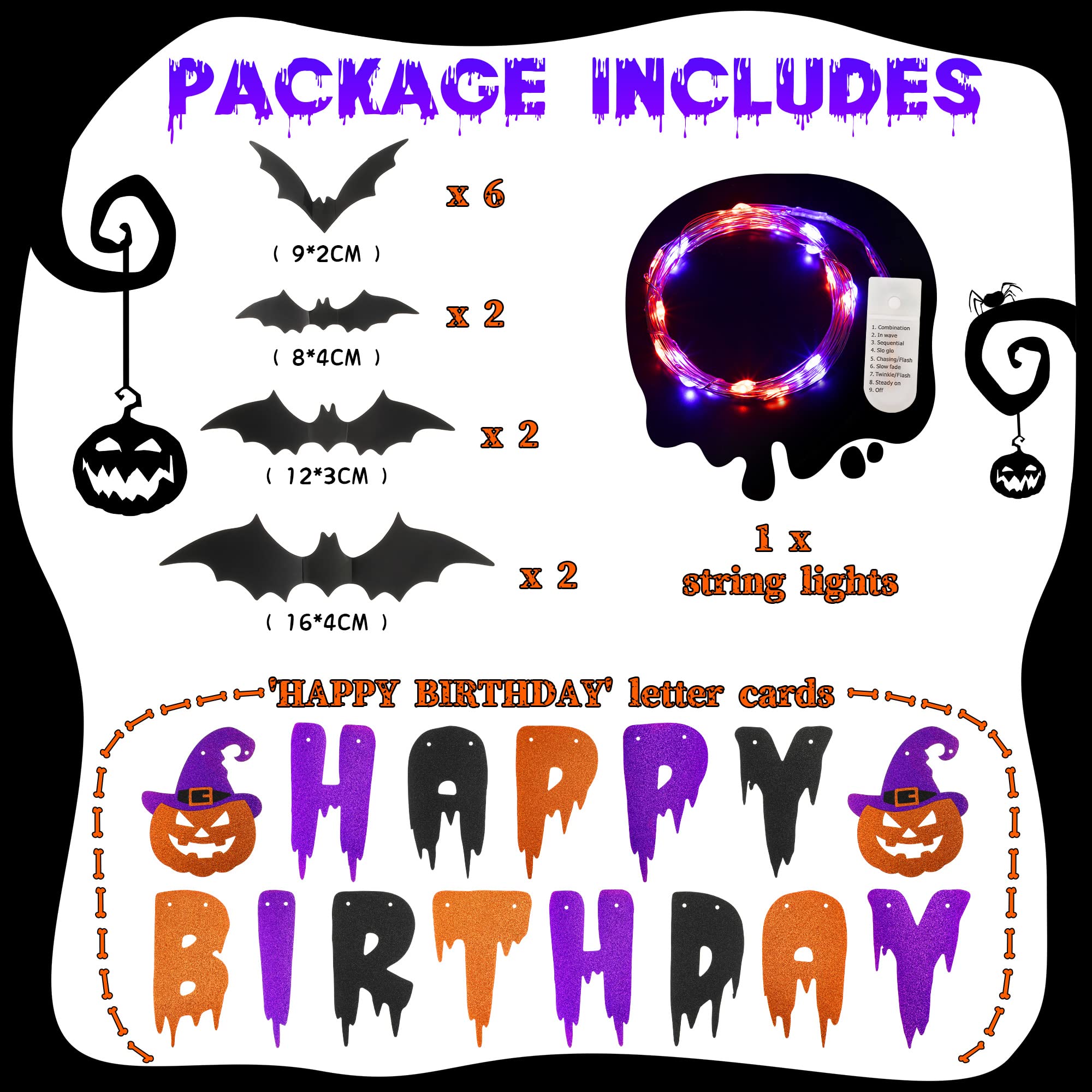 St Patrick's Day Happy Birthday Banner with Green Light, Glitter Irish Shamrock Hat LED Decorations, 8 Modes 10 Feet String Light Party Supplies(Pumpkin)