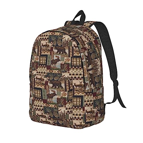 NOKOER Rustic Lodge Bear Printed Canvas Backpack,Casual Daypacks,Laptop Backpack For Women Men,Lightweight Travel Daypack