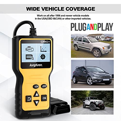 OBD2 Scanner Diagnostic Tool, kungfuren Car Code Reader Auto Diagnostic with LCD Display Screen, Engine Fault Code Scanner for All OBDII Cars After 1996