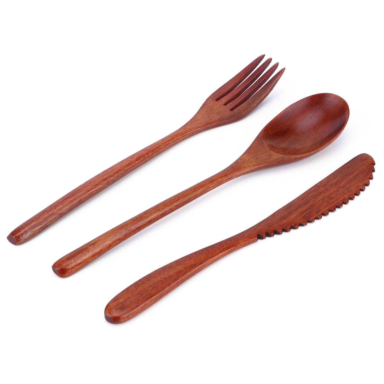 Portable Wooden Cutlery Set Spoon Fork Knife Wood Flatware Dinnerware Tableware With Bag Portable Wooden Cutlery Set
